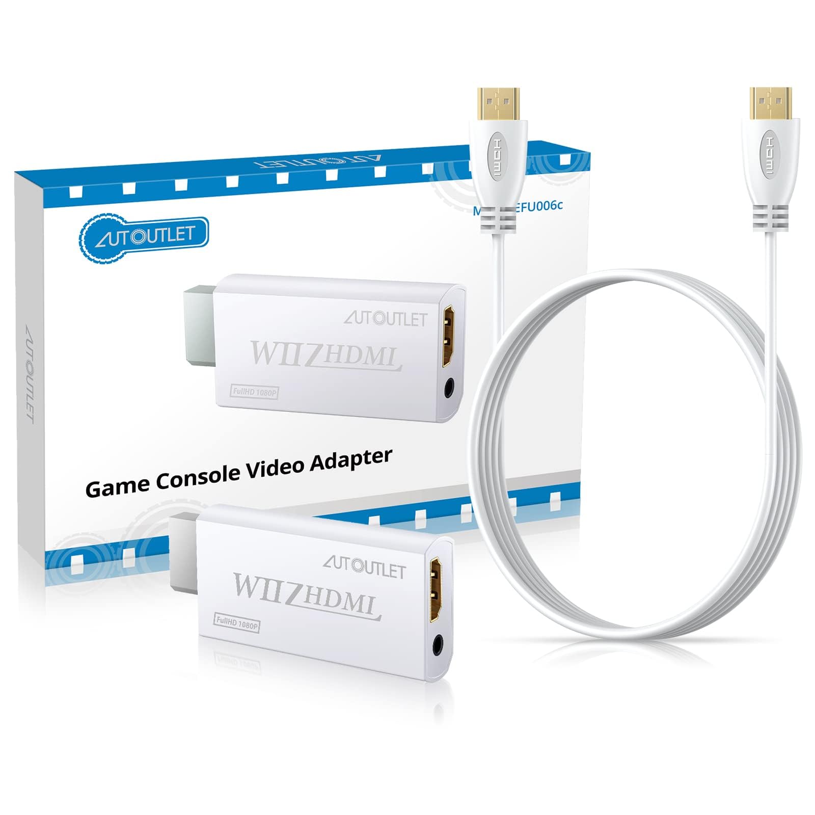 AUTOUTLET Wii Hdmi Adapter Wii to Hdmi Converter Output Video Audio Adapter, with 1M HDMI Cable Wii2HDMI 3.5mm Audio Video Output Supports 720/1080P All Wii Display Modes Compatible with Nintendo