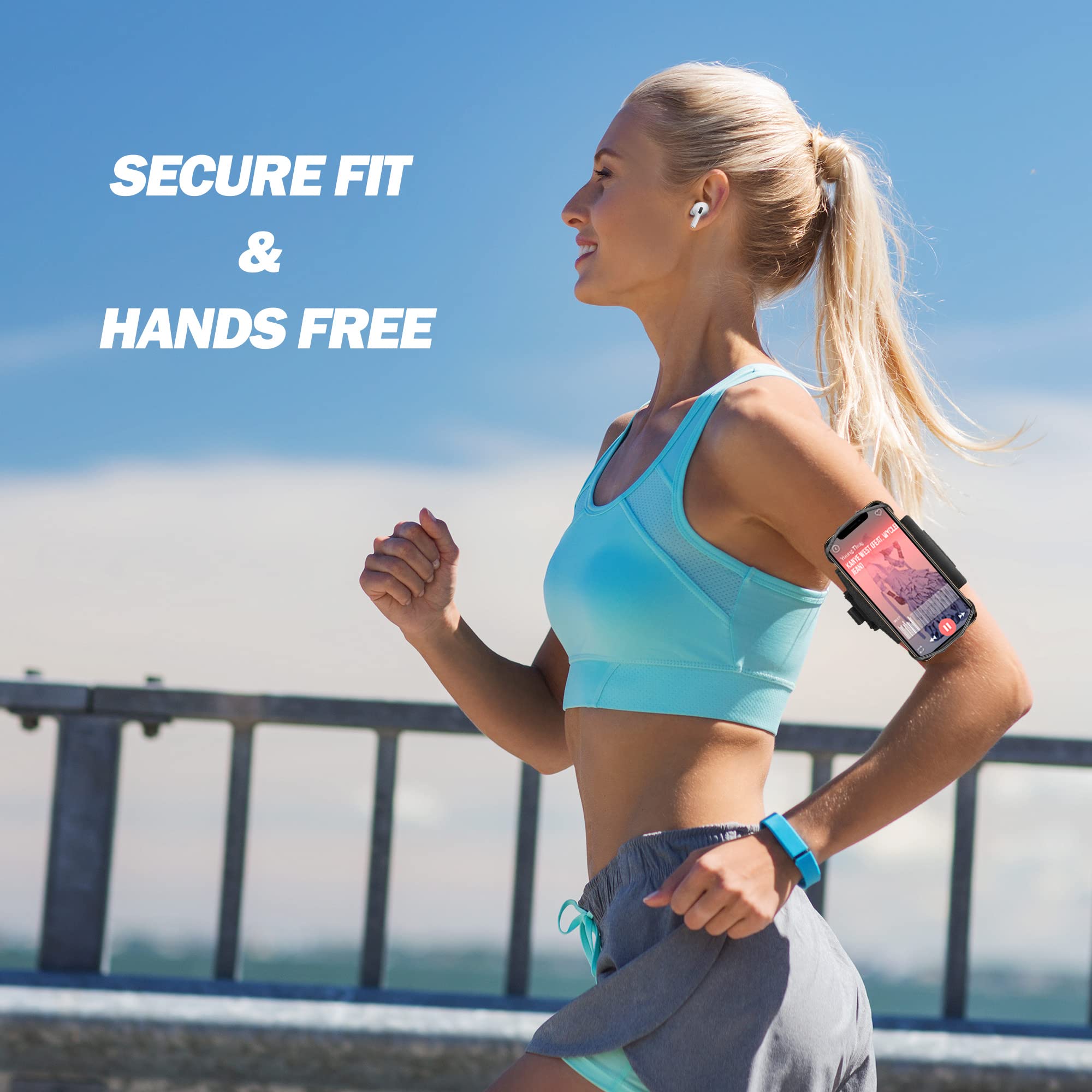 Aussumy Phone Holder for Running Armband :with Airpods Pro Holder & 360° Rotatable Arm Band Cell Case for iPhone 14 13 12 11 Pro Max Mini Plus Samsung Galaxy Note S22 Pixel for Workout Exercise Sport