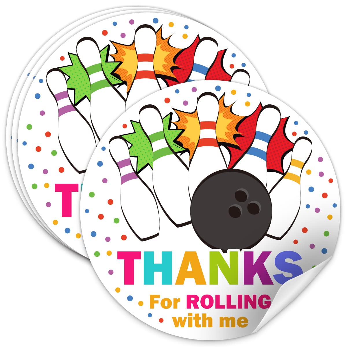 Bowling Party Thank You Sticker Labels, 2" Party Circle Stickers, Great for Party Favors, Envelope Seals & Goodie Bags(54 Count)