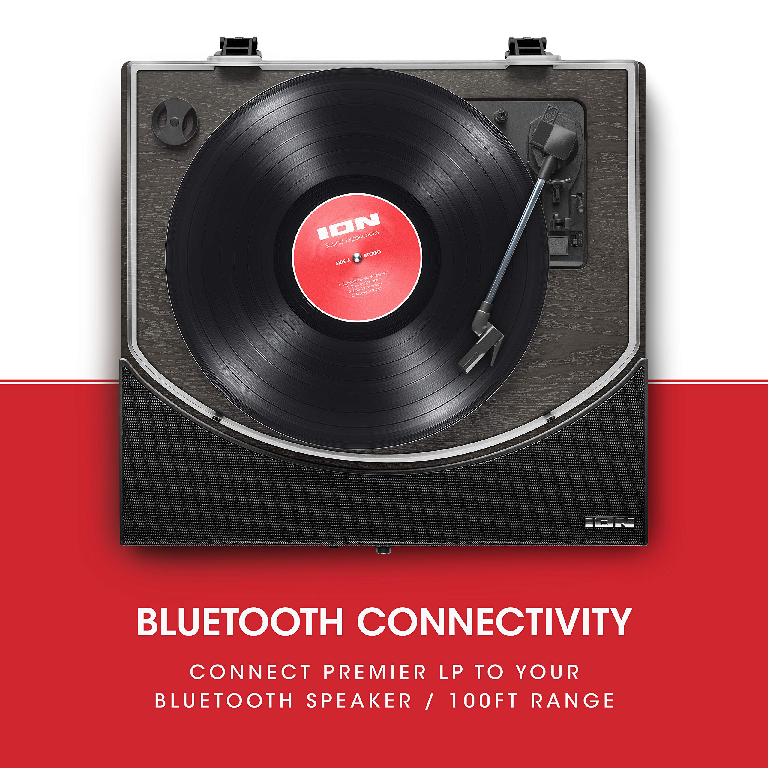 ION Audio Premier LP | Wireless Bluetooth Turntable / Vinyl Record Player with Speakers, USB Conversion, RCA and Headphone Outputs – Black Finish