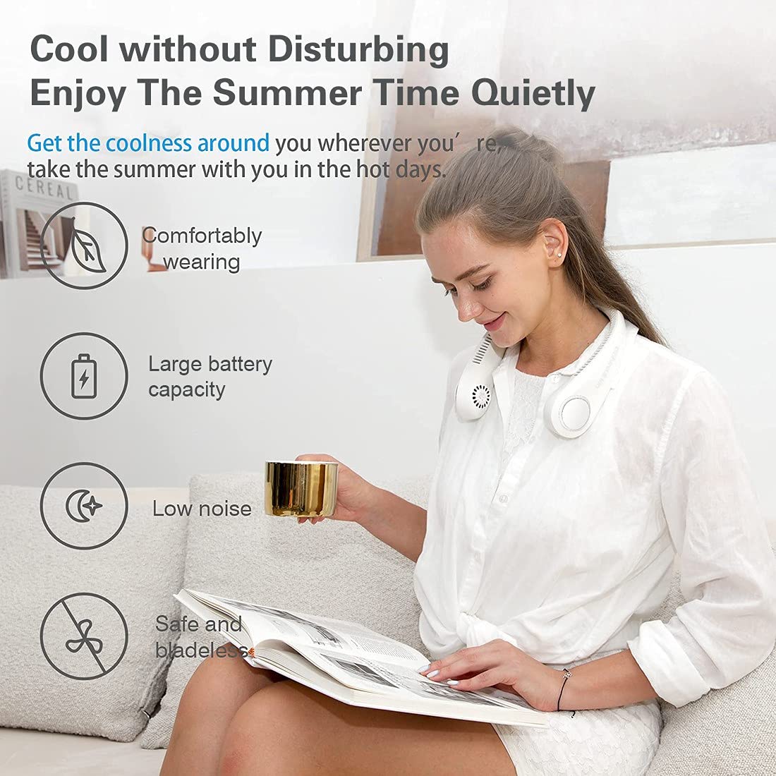 Portable Air Conditioner Neck Fan,Personal Air Cooler Hanging,4000mAh Wearable Fans,Mini,USB Rechargeable,Headphone Design,3 Speeds Silent for traveling,camping,partying,cycling, hiking,running,etc.