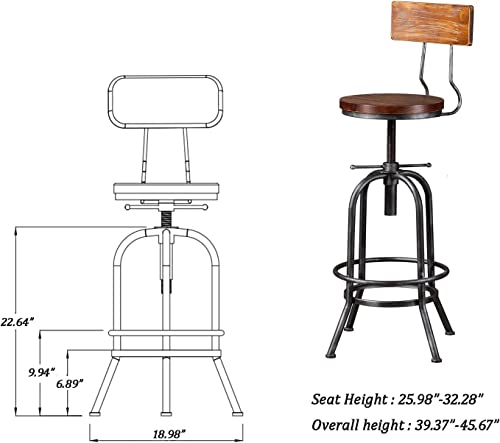 Diwhy 5 Piece Bar Table and Barstool Set Industrial Rectangular Pipe Dining Pub Bar Table and Kitchen Counter Height Adjustable Stool with Backrest Black (1 Table + 4 Chairs)