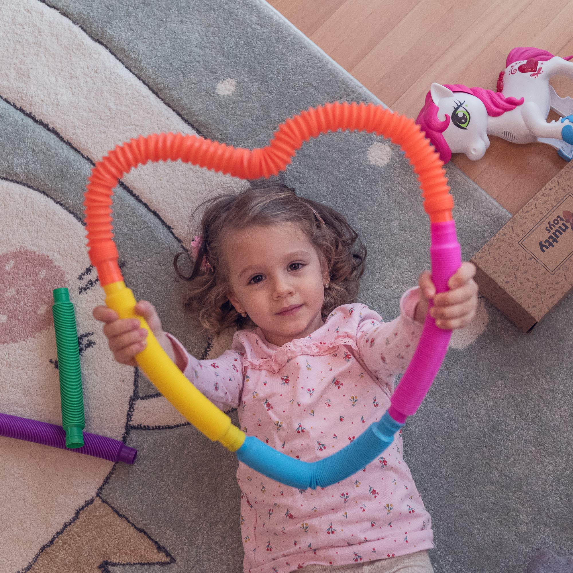 nutty toys Pop Tubes - Sensory Toys - Endless Creativity & Fun for Kids and Toddlers |4 Pack Large| - Connect & Pop! Top ADHD Autism Fidget 2025, Best Boy & Girl Valentines Day and Easter Gift Idea