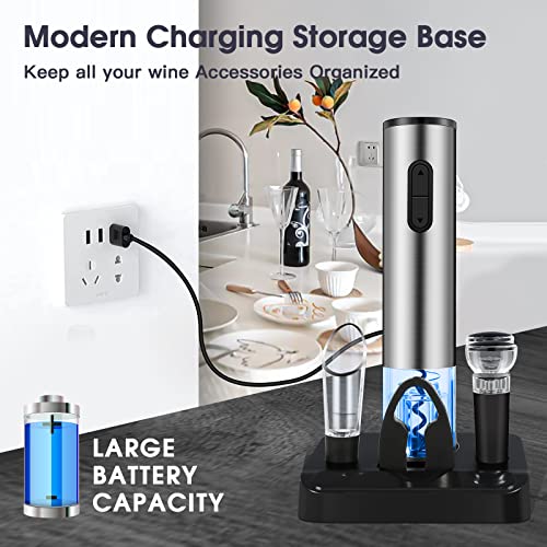 VIDYSUFYR Electric Wine Bottle Opener Set- Silver, Automatic Wine Bottle Opener with Led Light, Rechargeable Corkscrew Kit with Aerator,Foil Cutter,Stoppers