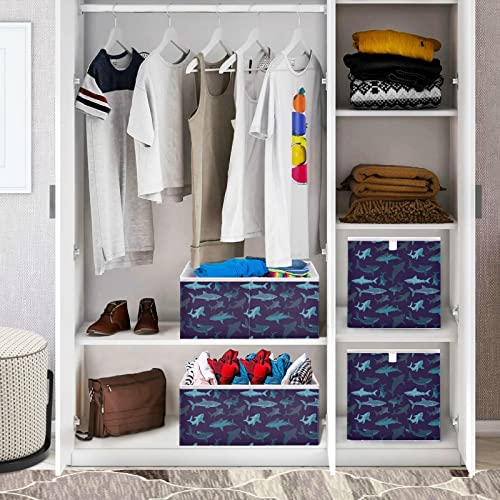 DOMIKING Little Shark Vector Collapsible Fabric Storage Cubes Bins with Handles Square Closet Organizer Waterproof Lining for Home Office Bedroom 11.02x11.02x11.02 Inches