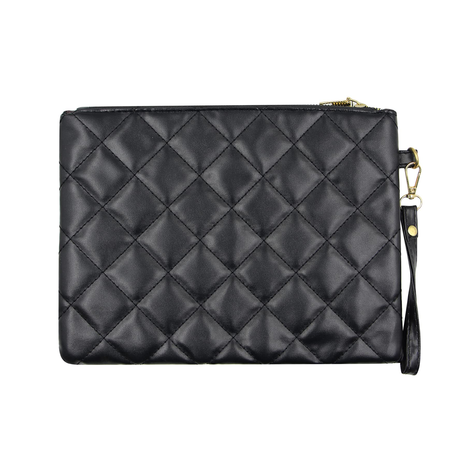 MOSSTYUS Women Wristlet Clutch Bag Purse Rhombus Rivets Handbag PU Leather Envelope Bag Large Wallets with Strap, Black