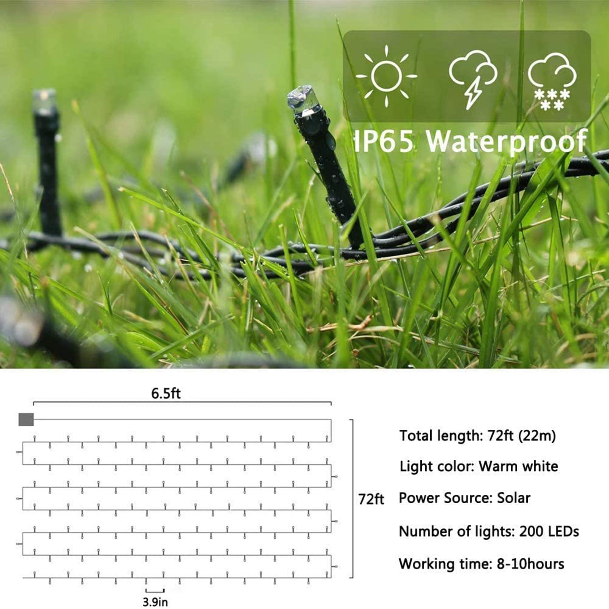 Goodia Solar String Lights, 72ft 200 LED Solar Outdoor String Lights, Waterproof Solar Fairy Lights Outdoor and Indoor Decorations for Christmas Tree, Gift, Gardens, Homes, Wedding, Party(Warm White)