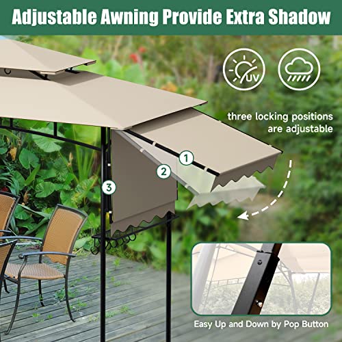 DikaSun Grill Gazebo 11x5 Double Tiered with Extra Shadow BBQ Waterproof Canopy Outdoor Gazebos for Patio, Backyard(Sand)