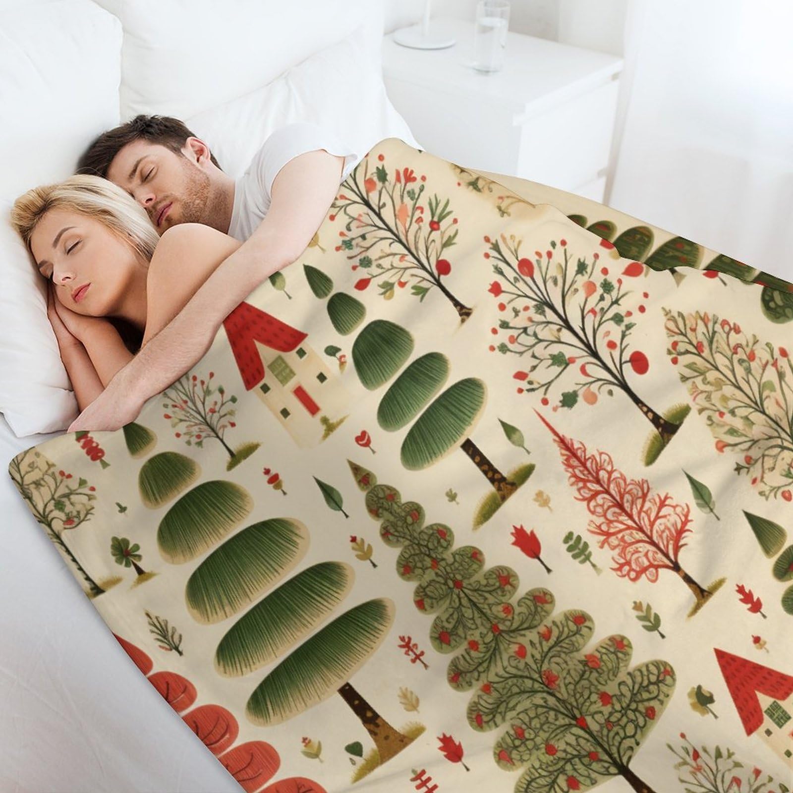Throw Blankets Vintage Red and Green Christmas Trees Blanket Super Soft Cozy Rustic Style Nature Forest Blanket 40"x50" Couch Sofa Throw Blanket for Girls Birthday Valentines Gifts
