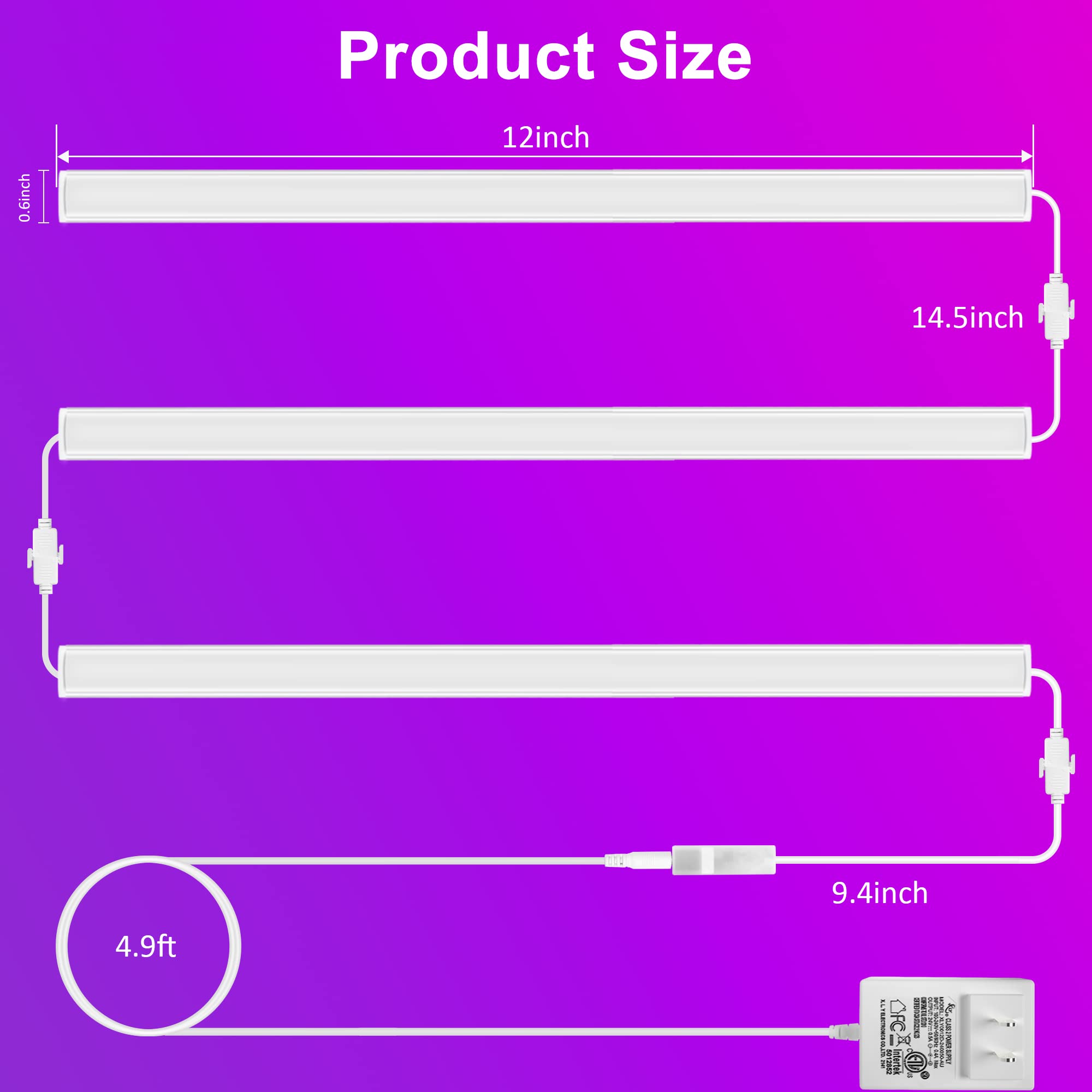 Benreom 3 Pcs RGB Under Cabinet Lights Kit, Smart App and Remote Control Under Cabinet Lighting, Dimmible Under Counter Lights for Kitchen, Plug in LED Lights for Cabinet, Counter, Workbench, Desk