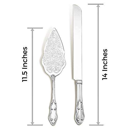 Strova Silver Wedding Cake Serving Set - Elegant Cake Cutting Knife and Server for Event Use