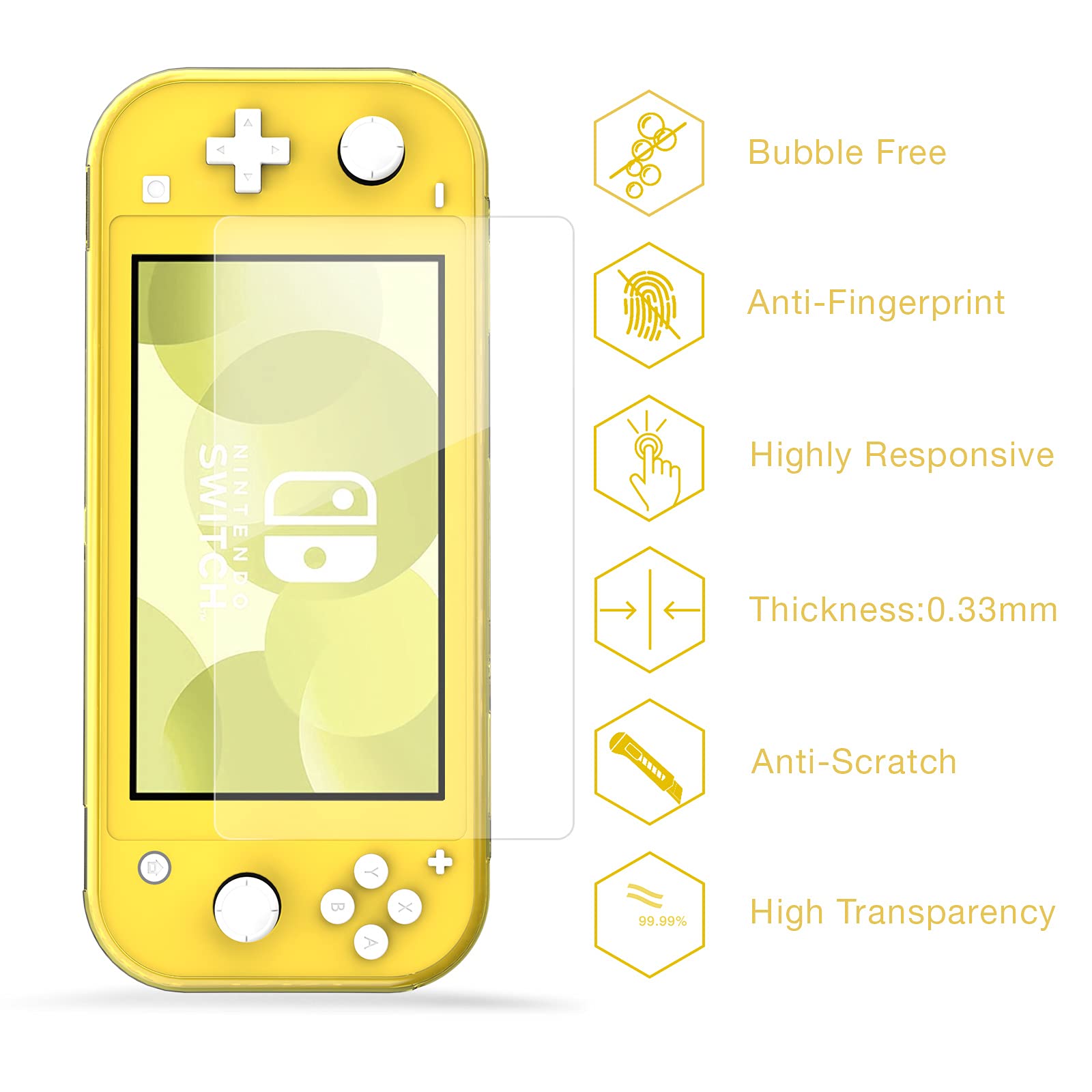 HEYSTOP Compatible with Switch Lite Carrying Case, Switch Lite Case with Soft TPU Protective Case Games Card 6 Thumb Grip Caps for Nintendo Switch Lite Accessories Kit(Yellow)