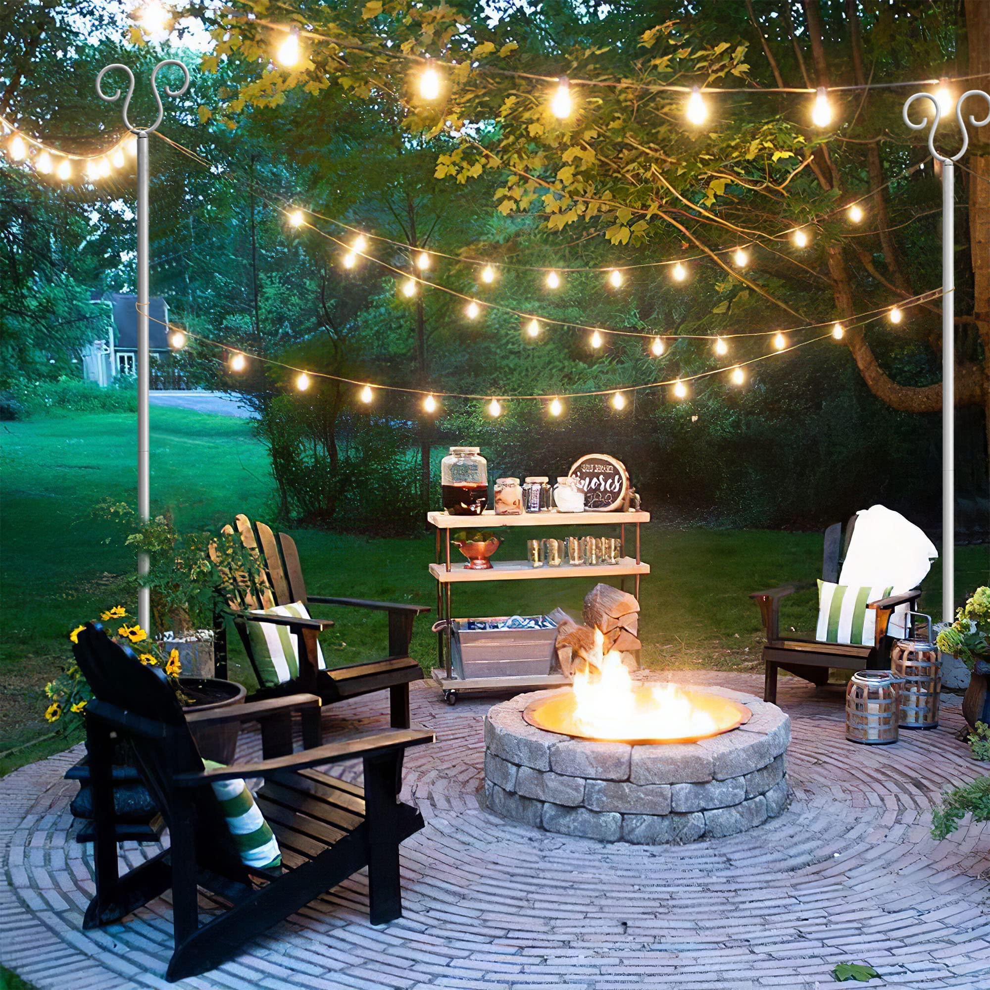 KIAYACI String Light Poles, 8 feet Sturdy Outdoor Light Pole for Hanging String Lights or Flag, Backyard, Garden, Patio, Deck Lighting Stand for BBQ, Party, Wedding-White