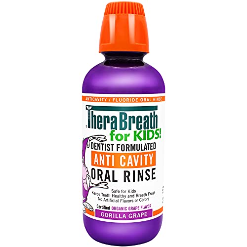 TheraBreath for Kids Dentist Formulated Anti-Cavity Oral Rinse, Organic Gorilla Grape, 16 Ounce (Pack Of 2)