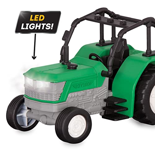 Driven by Battat – Micro 1:24 Scale – Tractor Toy – Farm Toy Vehicle with Detachable Trailer – Realistic Light & Sound – Gift Toy for Kids Age 3+