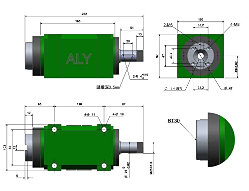 BT30 Collet Chuck Power Head Spindle Power Unit 60mm Cutting/Boring/Milling machine Tool Spindle 1.5kw 2HP Waterproof For Drilling Application (6000 rpm drilling waterproof)