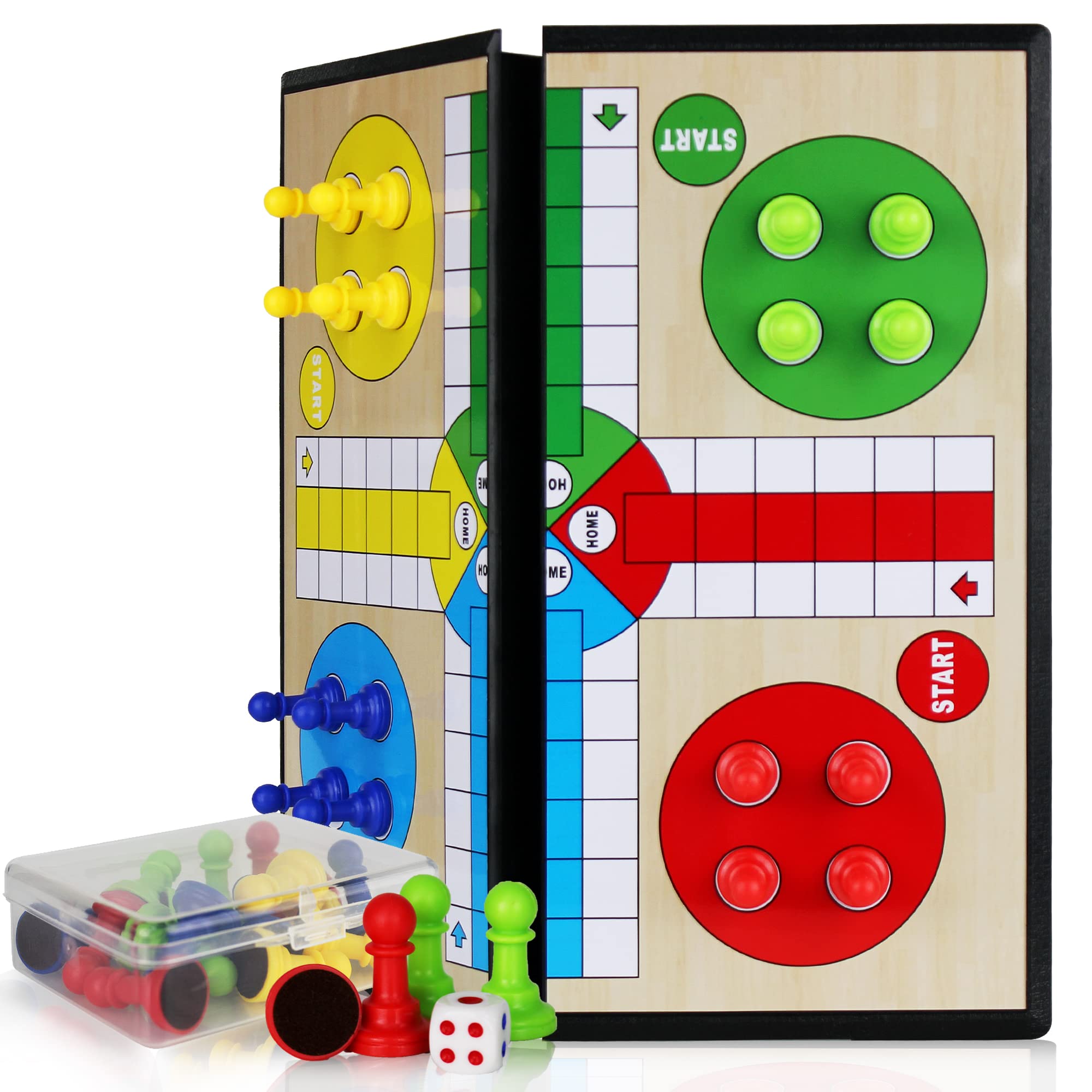 KIDAMI Ludo Magnetic Board Game Set, Children’s Family Ludo Learning Game for Kids and Adults(11.2X11.2 in )