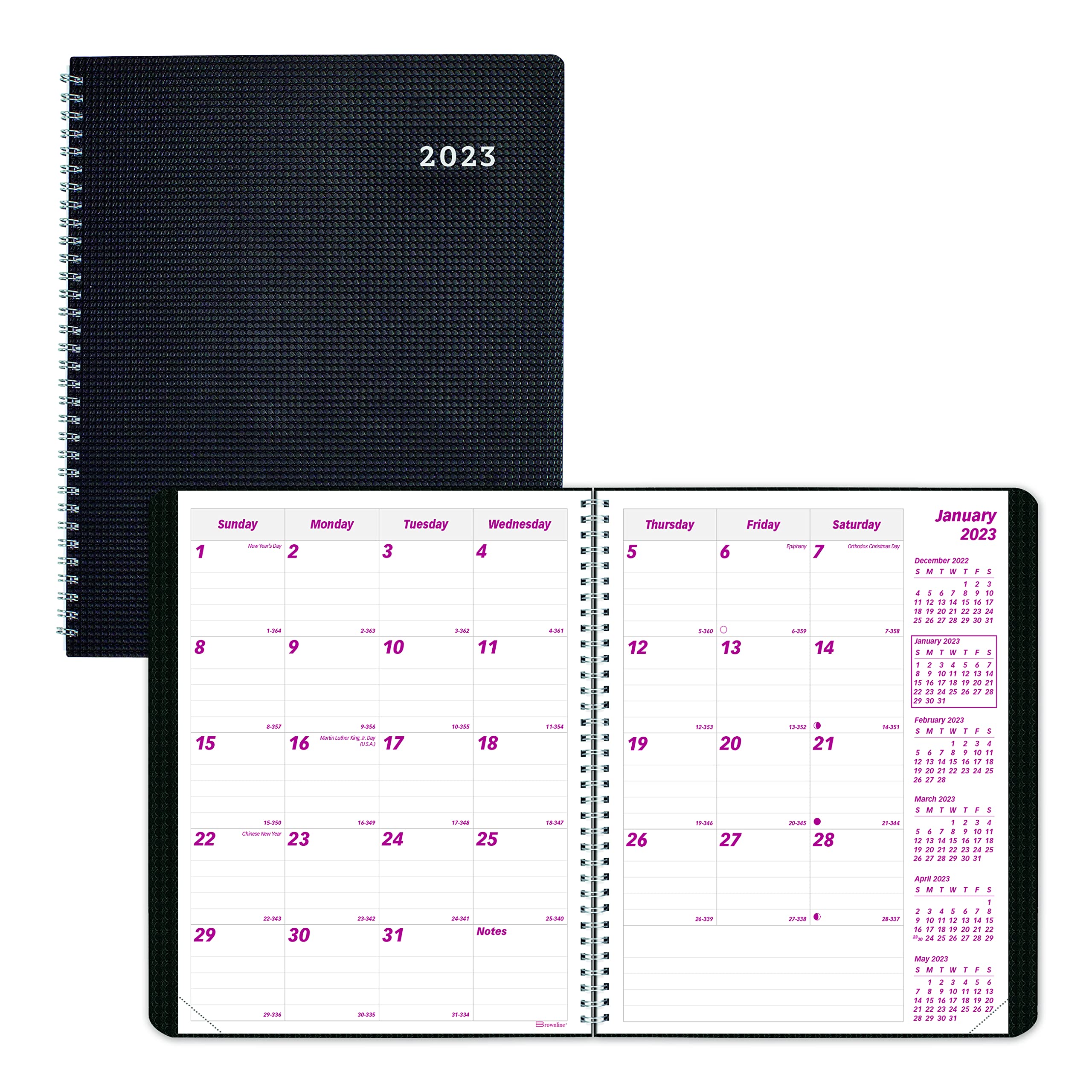 Brownline 2023 DuraFlex Monthly Planner, 14 Months, December 2022 to January 2024, Twin-Wire Binding, 8.875" x 7.125", Black (CB1200V.BLK-23)
