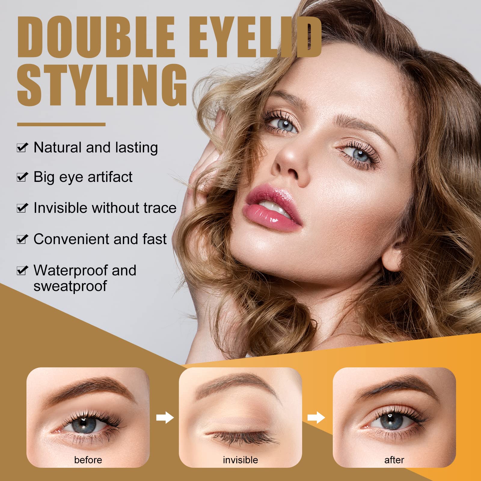CENNYO Eyelid Tape, Invisible Eyelid Stickers, Eyelid Lifter Strips for Hooded, Droopy, Uneven, Mono-eyelids, gold