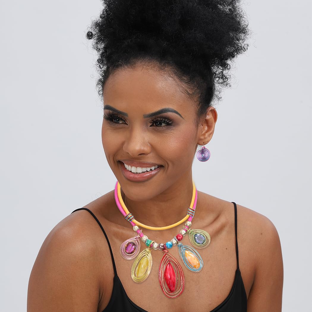 Barode African Statement Choker Necklaces Colorful Chunky Bib Collar Necklace Ethnic Indian Tribal Jewelry Set for Women (A)