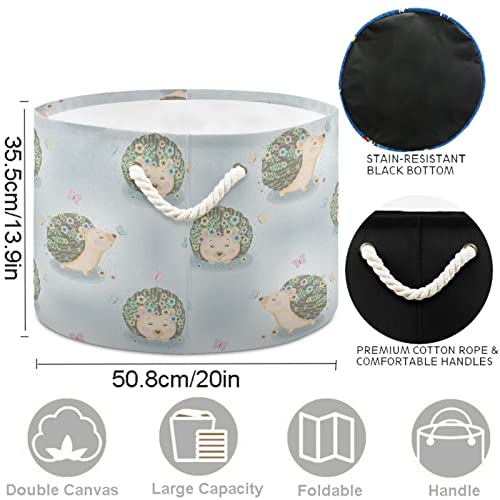 visesunny Hedgehog Spring Flower Meadow Laundry Baskets Fabric Storage Bin Storage Box Collapsible Storage Basket Toy Clothes Shelves Basket for Bathroom,Bedroom,Nursery,Closet,Office