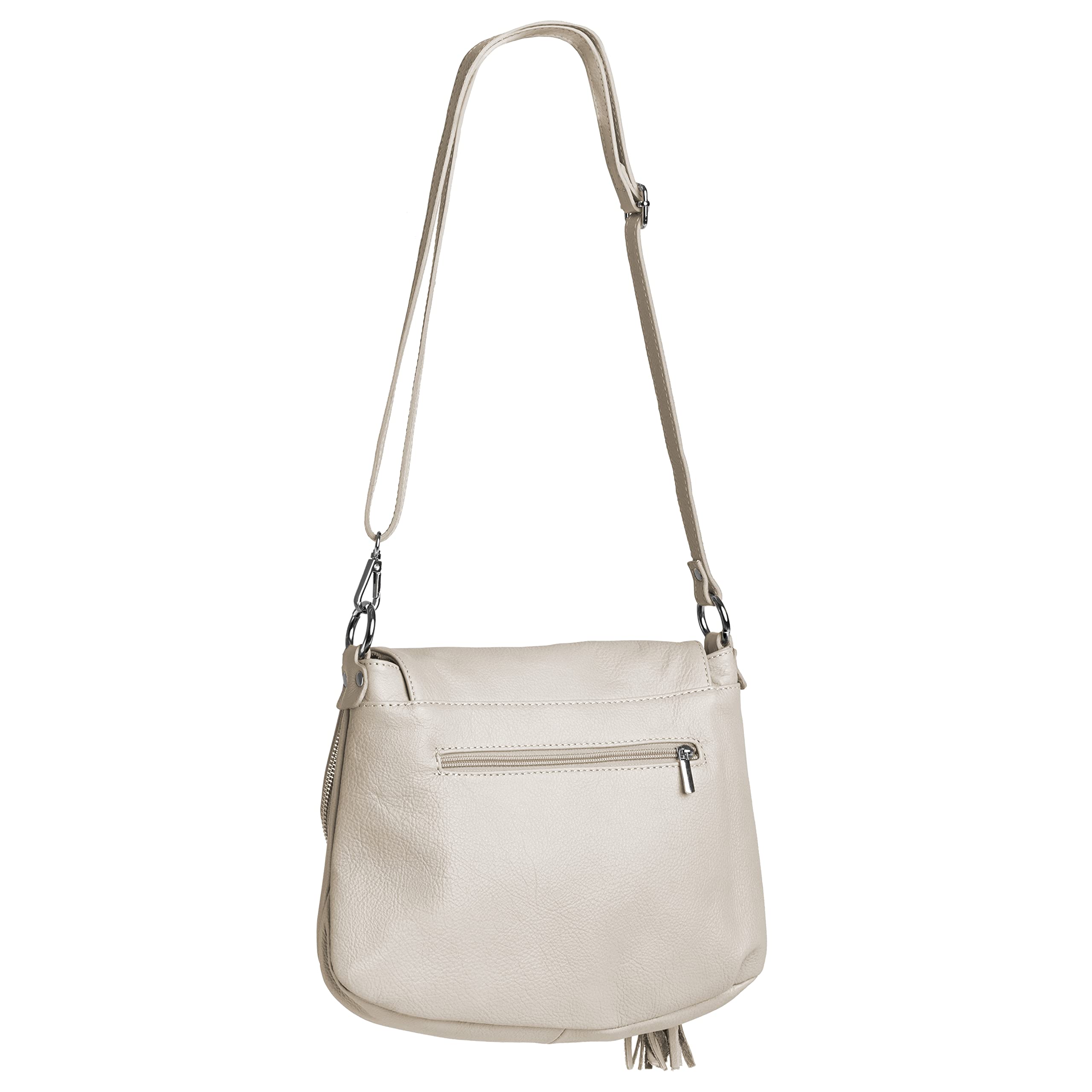 Baroncelli Italian Beige Leather Purse for Women with Long Strap Genuine Leather Made in Italy
