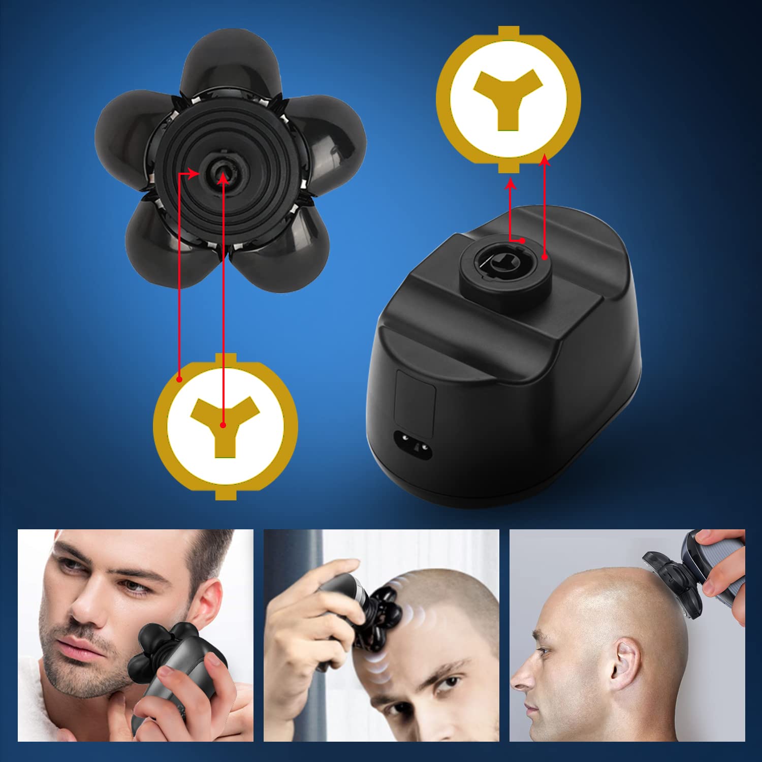 Electric Shaver Replacement Head Upgraded 6D Mens Electric Shaving Head Freedom Bald Shavers Blades Wet & Dry Electric Razor Floating Replacement Heads Close Head Shavers Replacement Blades(Gold)