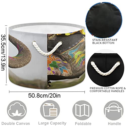 visesunny India Elephant with Painted Laundry Baskets Fabric Storage Bin Storage Box Collapsible Storage Basket Toy Clothes Shelves Basket for Bathroom,Bedroom,Nursery,Closet,Office