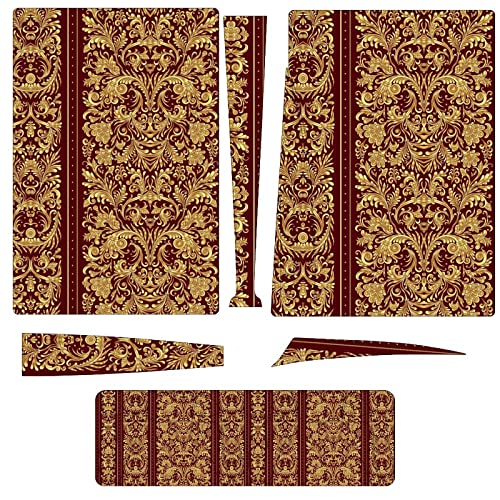 Baroque Golden Flower Full Protective Skin Cover Design Wrap Decal Sticker Compatible with PS5 Disk Version Console and Controller