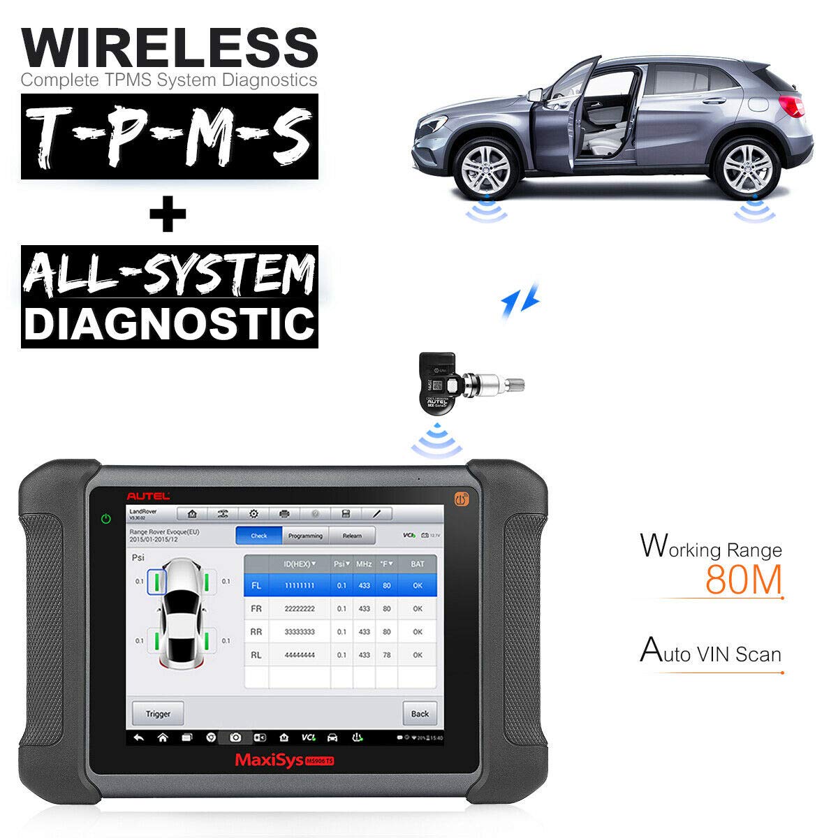 Autel MS906TS(with Extra Screen Protector) Programming TPMS Car Diagnostic Scanner ECU Coding Active Test IMMO Keys OE-Level Oil Reset EPB/SAS/ABS Bleeding(Maxisys MS906BT+MK808TS/TS608)