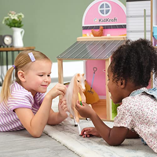 KidKraft Windmill Elevator 2-in-1 Wooden Barn & Dollhouse with Horse and Lights & Sounds, Over 3 Feet Tall, Pink