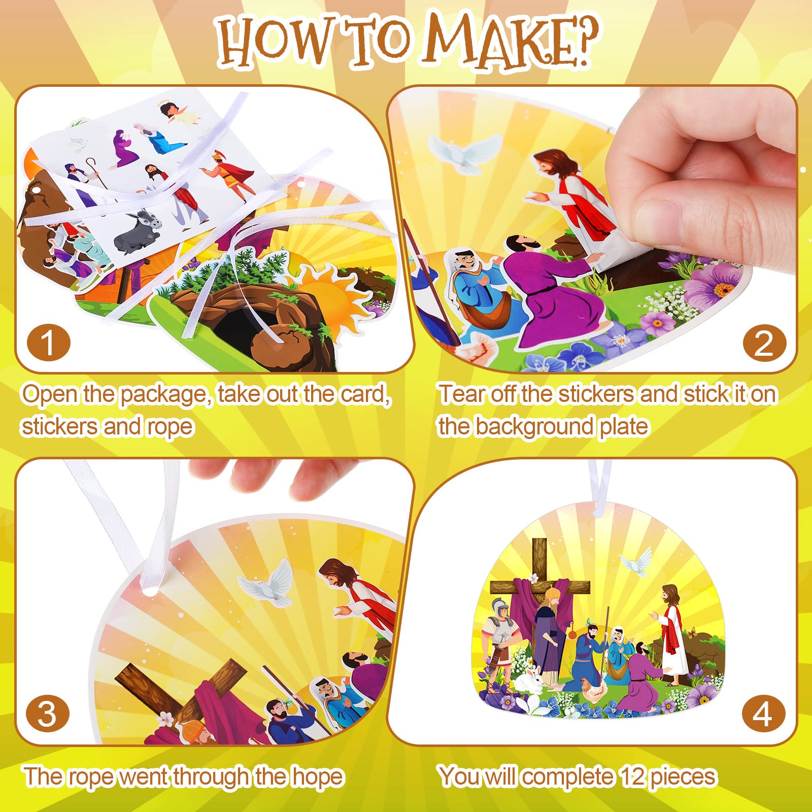 Censen 24 Pcs Make an Easter He Lives Sticker Scenes Easter Resurrection Stickers for Kids DIY Religious Craft for Easter Classroom Party Game Bible Games Religious Education Activity