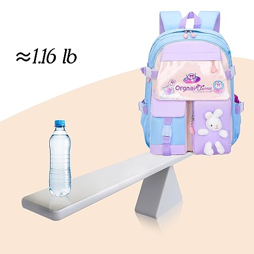 Dorlubel Girls Backpack Elementary School Bunny Backpack for girls Kindergarten Preschool Bookbag With Tote Bag (Blue Bunny Set)