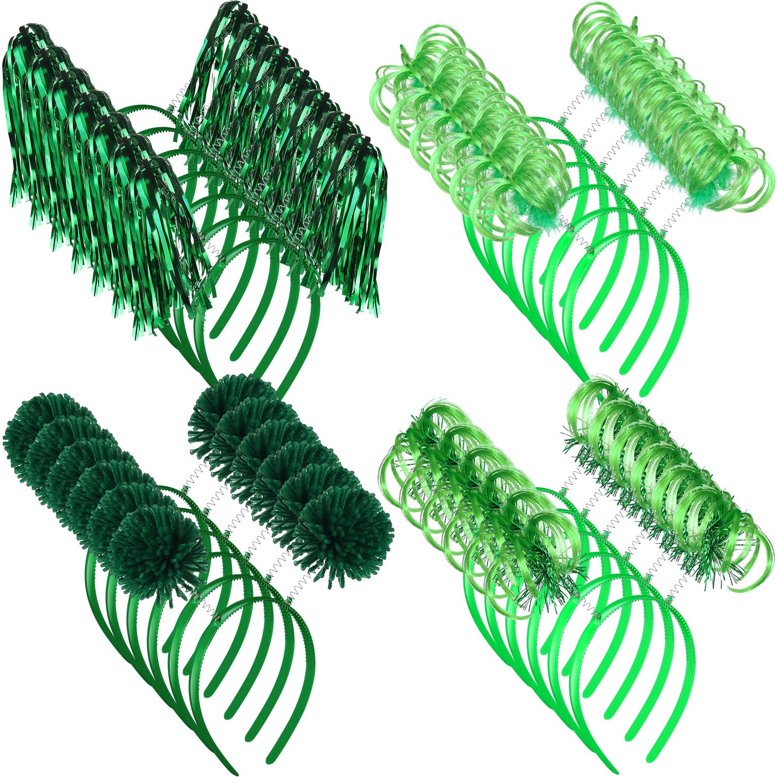 Censen 24 Pcs Pom Pom Headband Tinsel Wrapped Ponytails Head Bopper Headwear Hair Accessories Party Costume(Green)