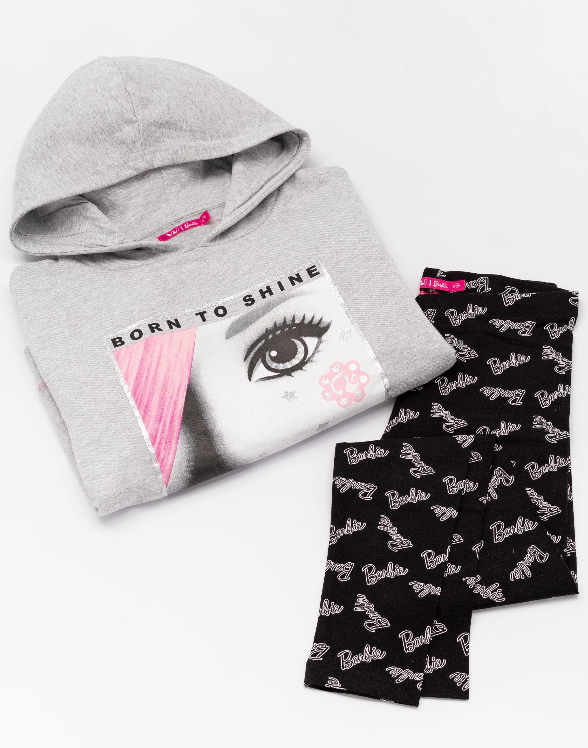 Barbie Hoodie & Leggings Girls Kids Doll Jumper Black Grey Clothes 3-4 Years