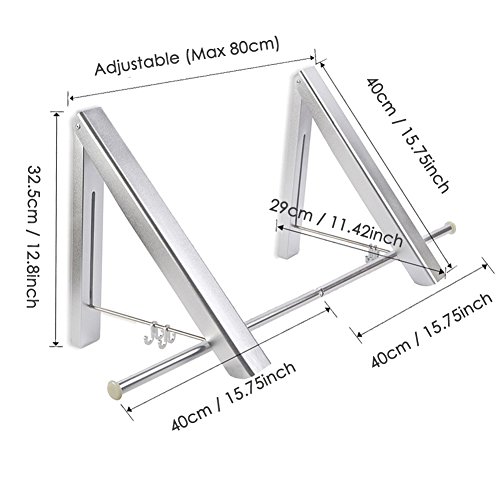 LIVEHITOP Wall Mounted Clothes Rack 2 Pcs, Folding Coat Hanger Dryer Hanging Rail Rod Wardrobe Hooks for Bathroom Balcony RV Indoor Outdoor (Silver, Rod)