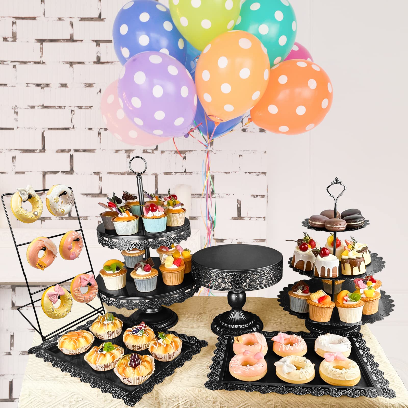 Black Cake Stand Set-7 Pcs Cake Stand Set-Dessert Table Display Set for Baby Shower, Wedding, Birthday Parties, Chrismas Celebration