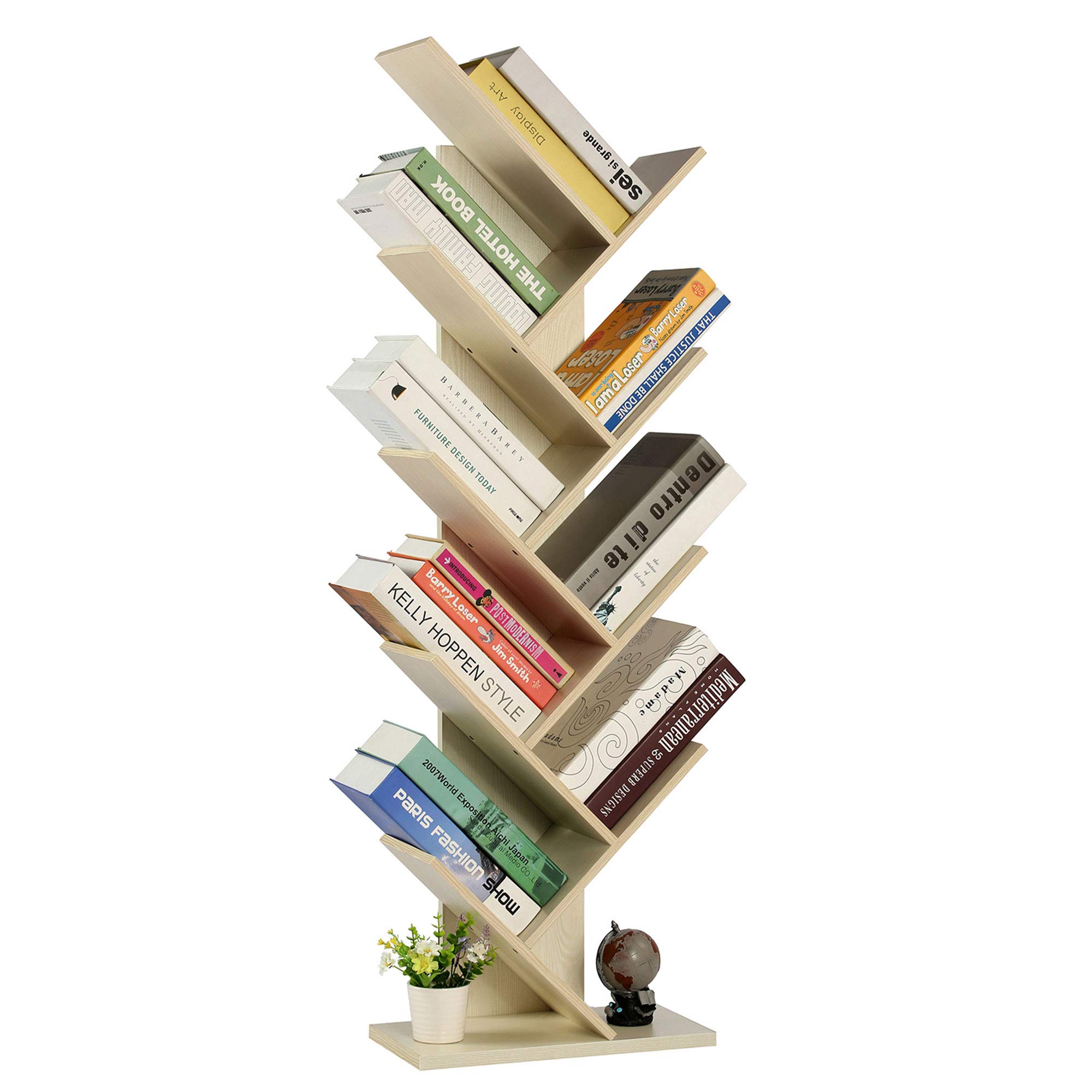 Berry Ave 9-Tier Tree Bookshelf - Unique Bookshelf for Books, Magazines, DVDs & More- Space Saving Spine Book Tower - Free Standing Bookcase in Modern Design for Home & Office Use (White)