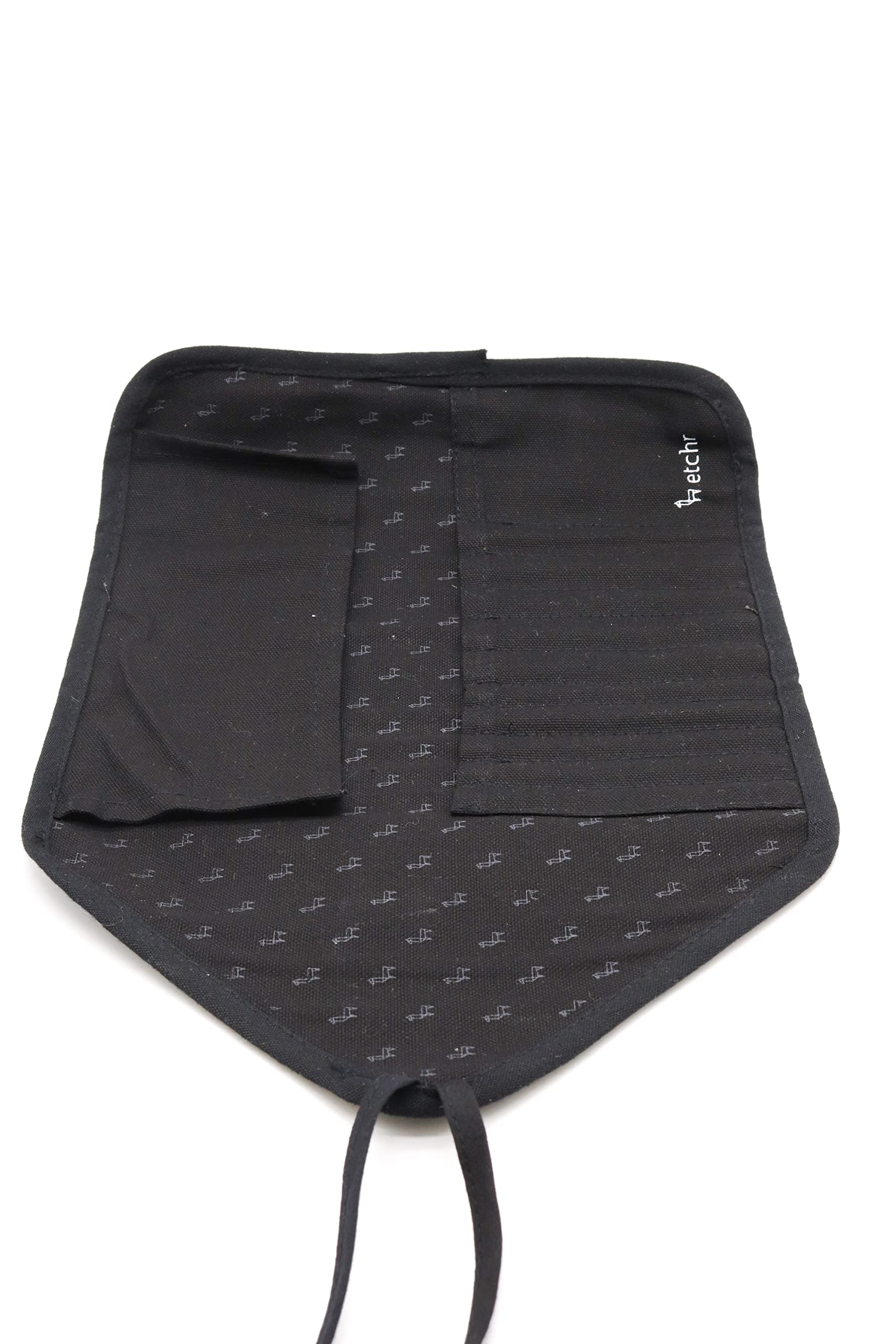ETCHR Canvas Roll Up Brush Pouch - Black Paint Brush Holder with Canvas Ties