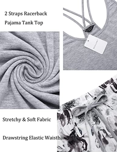 Ekouaer Pajamas Women's Cami Pajama Set Sleeveless Sleepwear Racerback PJ Sets Soft Tank Top Set with Shorts Lounge Set Light Grey Medium