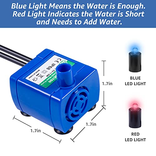 Cat Water Fountain Pump, Pet Fountain Pump Replacement DR-DC160, Automatic Power Off fountain pump of Cat Fountain Water Bowl Inside with LED Light Reminder and 6ft Long Power Cable