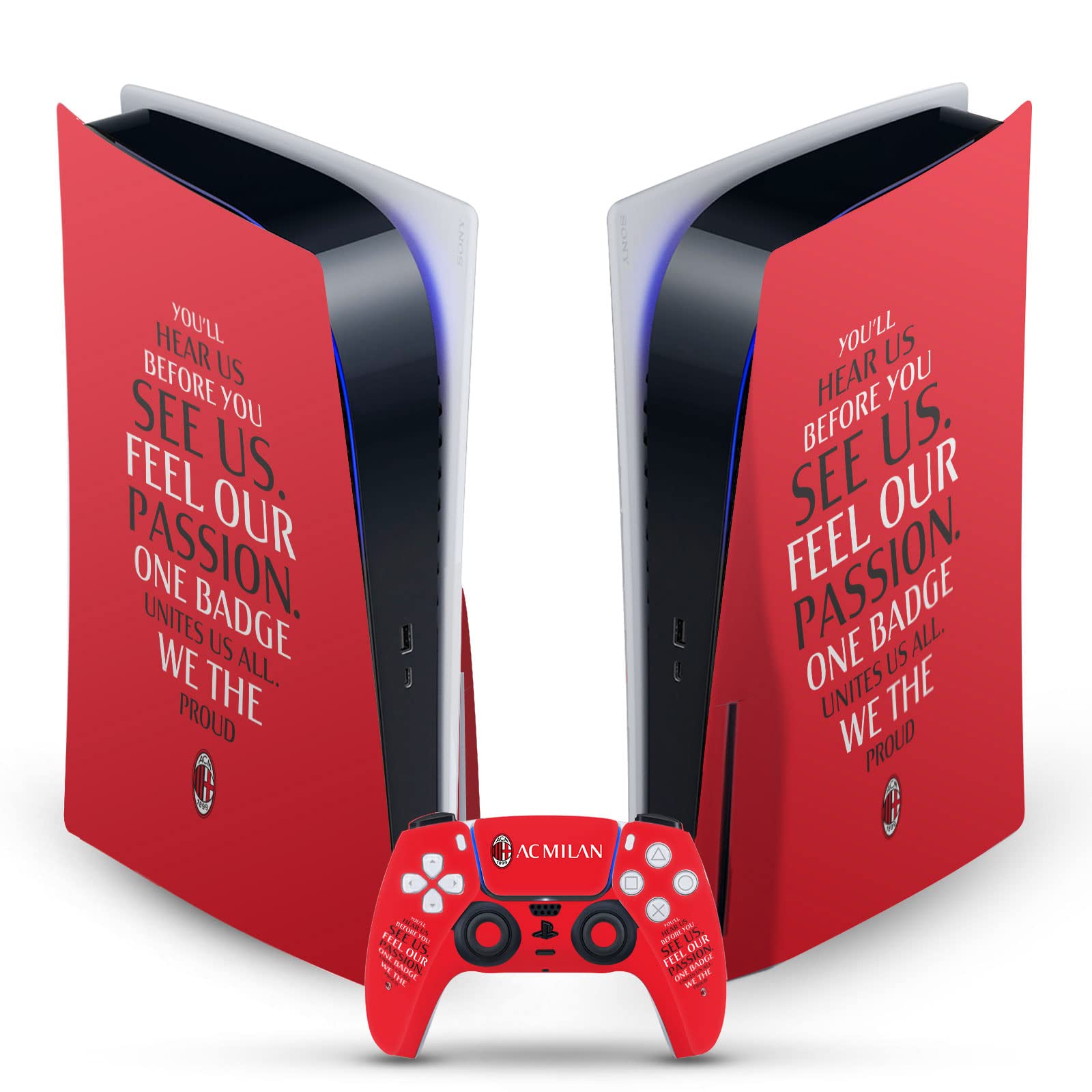 Head Case Designs Officially Licensed AC Milan Typography Art Matte Vinyl Faceplate Sticker Gaming Skin Decal Cover Compatible With Sony PlayStation 5 PS5 Disc Edition Console & DualSense Controller