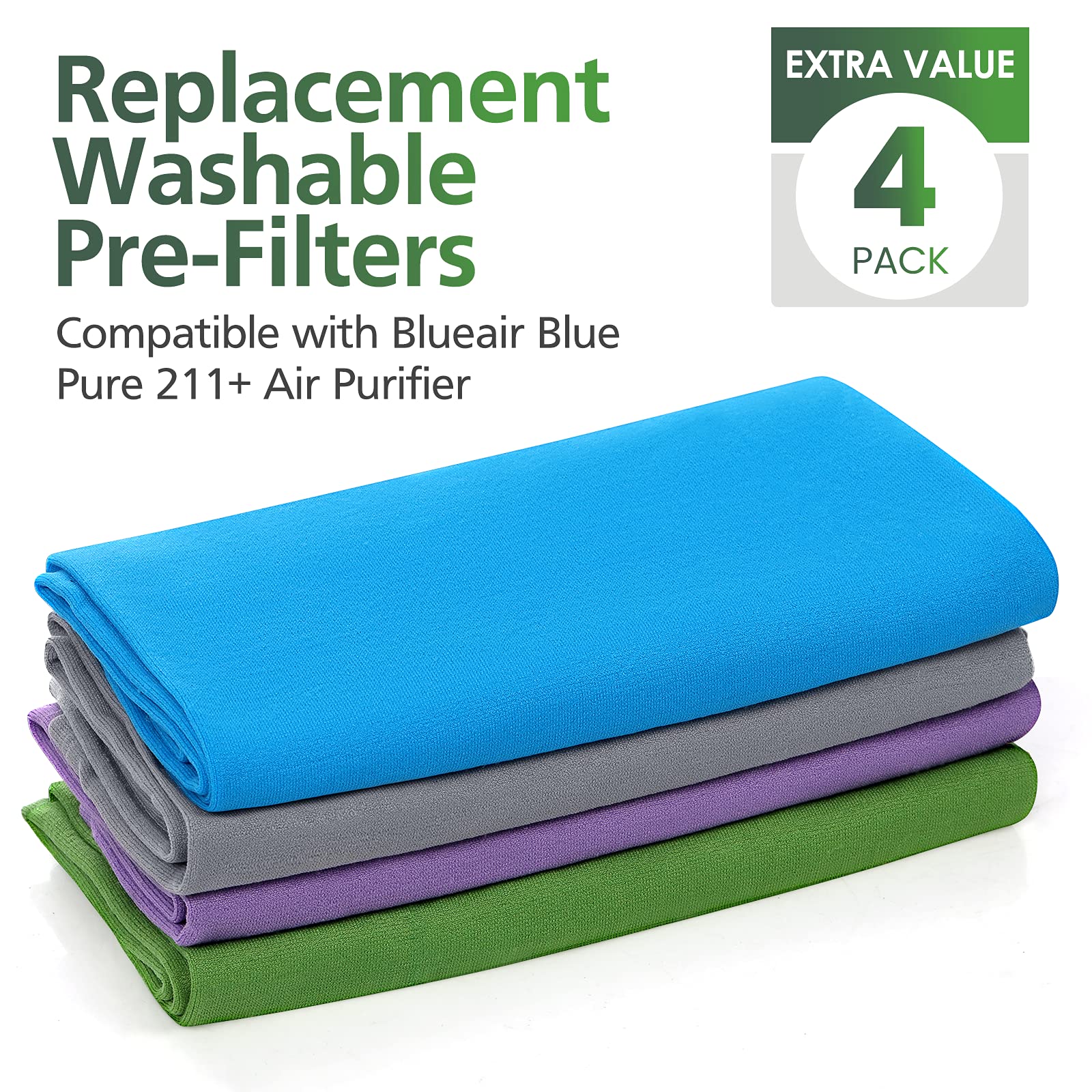 isinlive 4 Pack Replacement Washable Pre-Filters Compatible with Blueair Blue Pure 211+ Air Purifier, Removes Pollen, Dust, Pet Dander and Other Airborne Particles(Blue, Grey, Green, Purple)