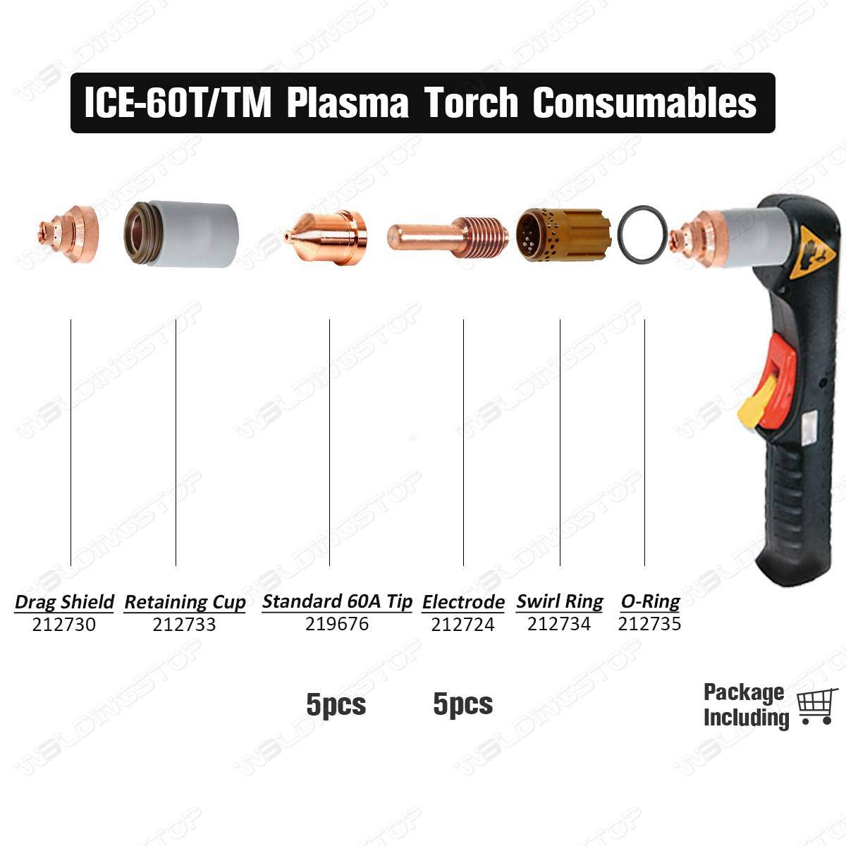 Electrode 212724 Nozzle 219676 Plasma Torch Cutter Fit Miller ICE80 PK10