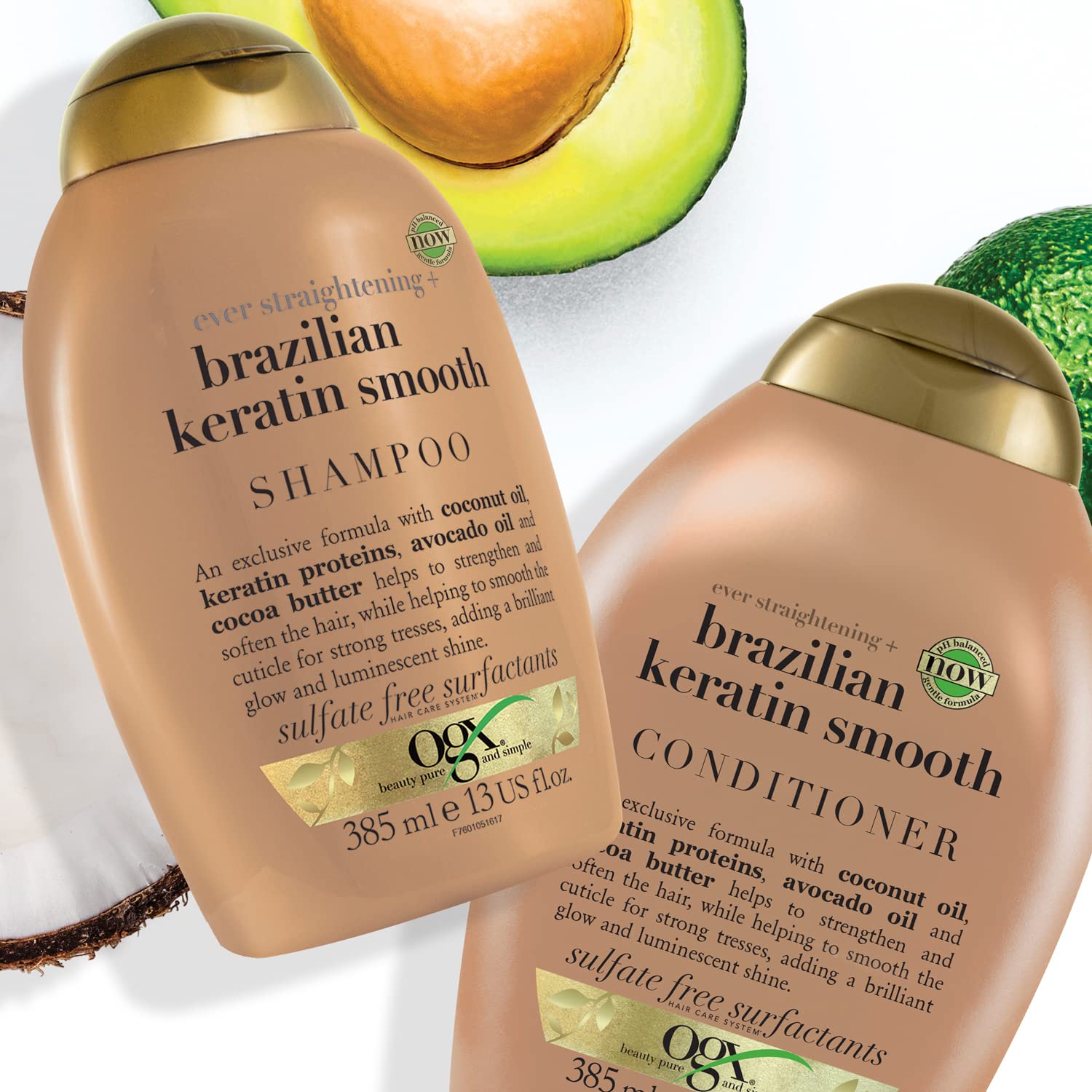 OGX Brazilian Keratin Therapy Shampoo for Shiny Hair, Sulfate-Free, with Coconut Oil and Avocado Oil, 13 Fl Oz