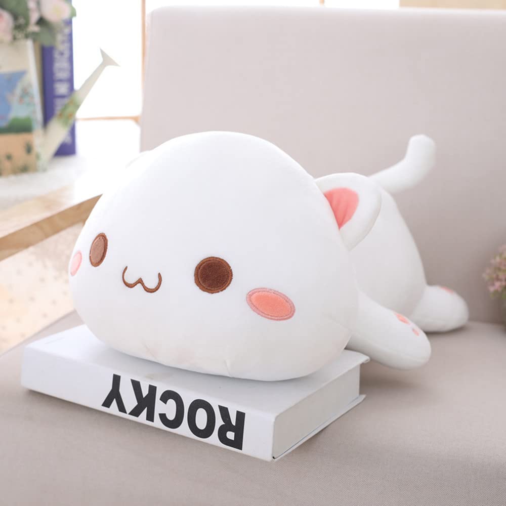 Cute Kitten Plush Toy Stuffed Animal Pet Kitty Soft Anime Cat Plush Pillow,Plush cat Doll Pillow Toys Children's (White)