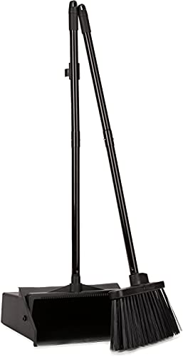 Carlisle FoodService Products Duo-Pan Upright Dust Pan and Broom Broom Set with Clip for Floor Cleaning, Restaurants, Office, And Janitorial Use, Plastic, 36 Inches, Black