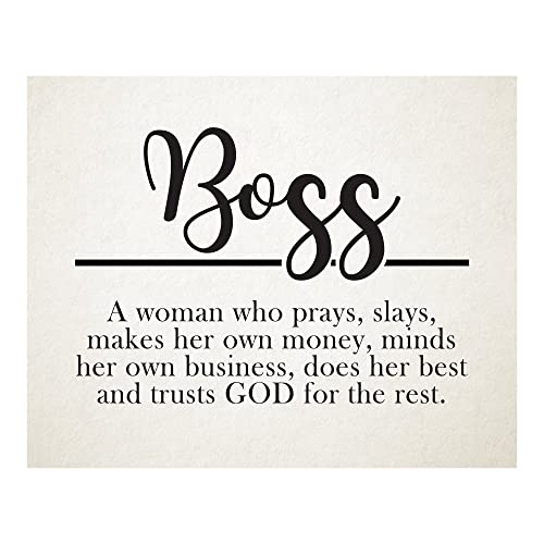Boss-Woman Who Prays, Slays, Trusts God -Inspirational Wall Art Print, Modern Typographic Christian Wall Art Decor for Home Decor, Office Decor, Studio & Work Decor, Great Gift,Unframed - 10x8"