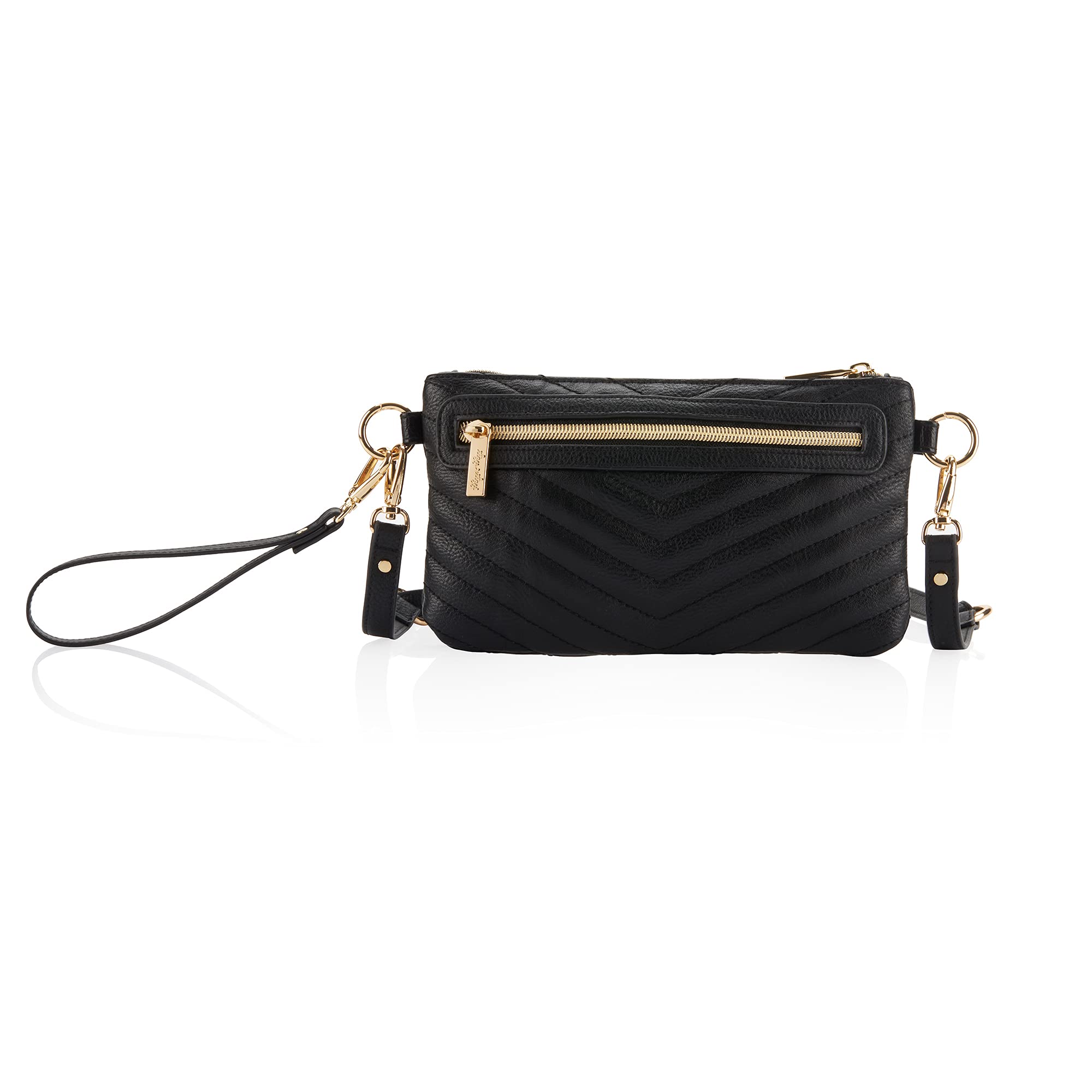 Itzy Ritzy Boss Pouch Wristlet, Crossbody Clutch & Belt Bag - Black Clutch Purse for Women - Includes Crossbody Strap & Wristlet Strap - Features 6 Card Slots & 2 Zippered Pockets (Jetsetter)