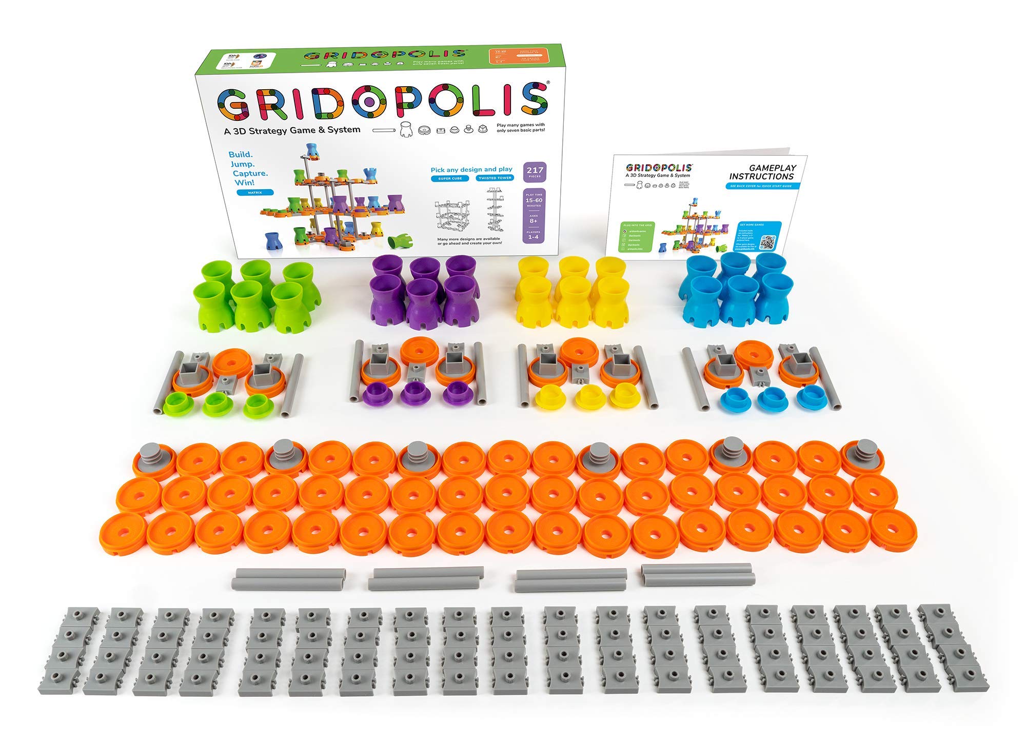 Gridopolis - A 3D Tabletop Strategy Game : Family-Friendly 1-4 Player Innovative Board Games for Adults, Teens & Kids Ages 8+ (Great for STEAM Learning)